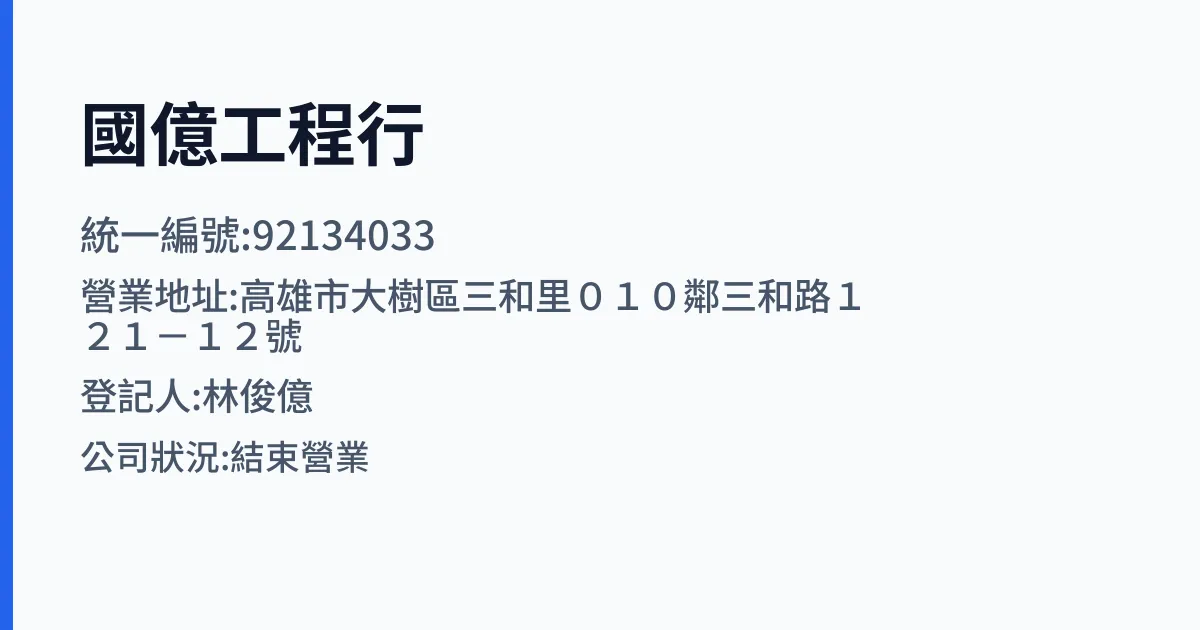 國億工程行 - 統編 92134033(高雄市) 公司登記資料與營業項目詳細圖表