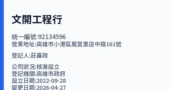 文開工程行的照片-統編 92134596(高雄市) 公司登記資料與營業項目詳細圖表