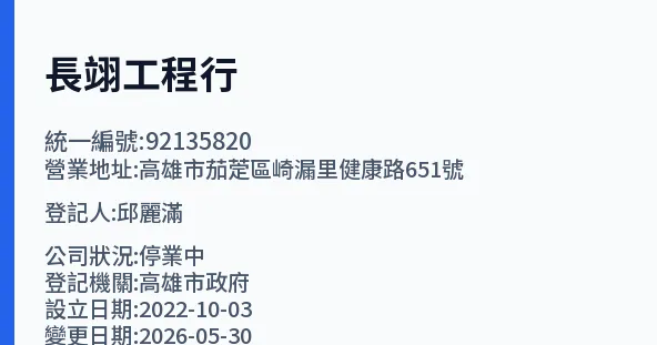 長翊工程行的照片-統編 92135820(高雄市) 公司登記資料與營業項目詳細圖表