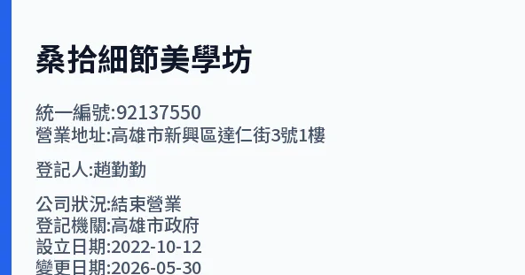 桑拾細節美學坊的照片-統編 92137550(高雄市) 公司登記資料與營業項目詳細圖表
