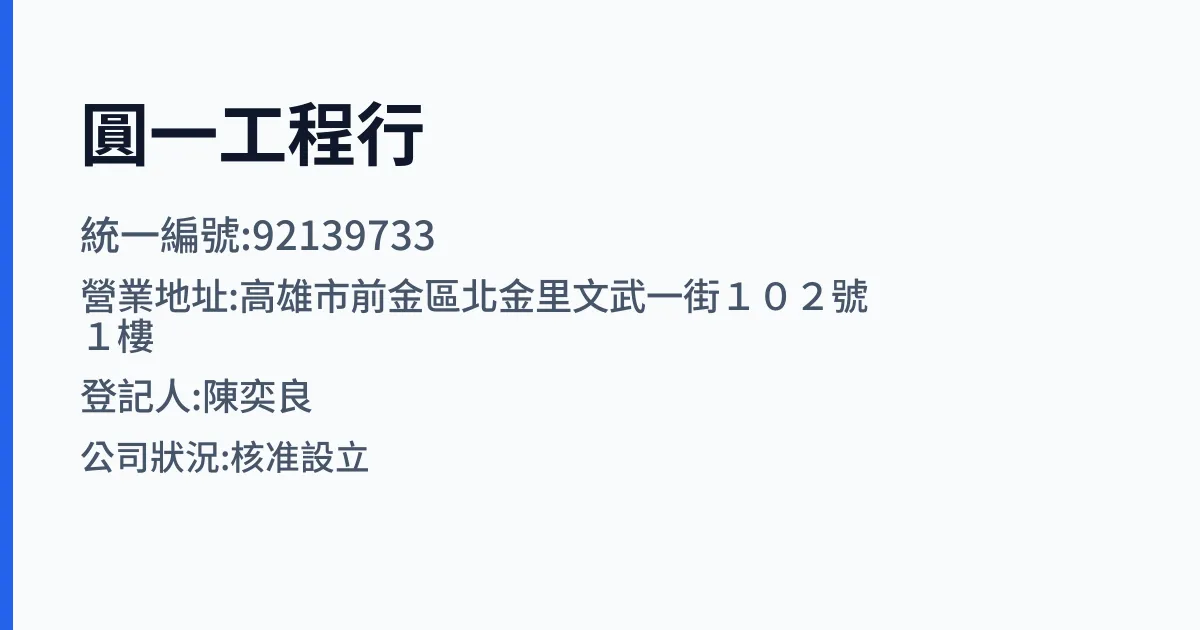 圓一工程行 - 統編 92139733(高雄市) 公司登記資料與營業項目詳細圖表