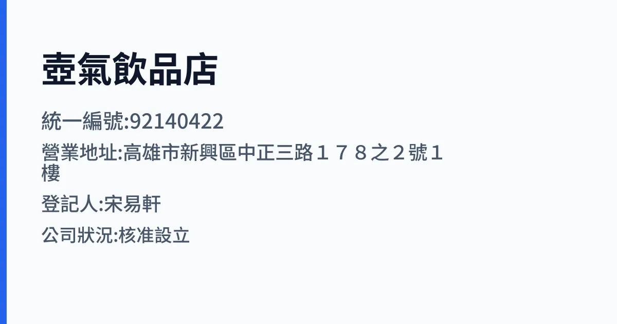 壺氣飲品店 - 統編 92140422(高雄市) 公司登記資料與營業項目詳細圖表