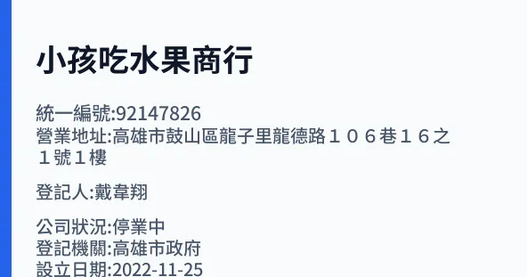 小孩吃水果商行的照片-統編 92147826(高雄市) 公司登記資料與營業項目詳細圖表