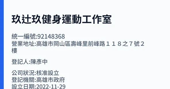 玖辻玖健身運動工作室的照片-統編 92148368(高雄市) 公司登記資料與營業項目詳細圖表