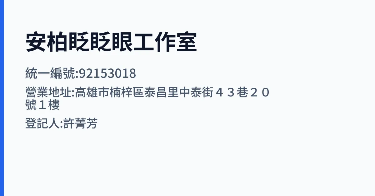 安柏眨眨眼工作室 - 統編 92153018(高雄市) 公司登記資料與營業項目詳細圖表