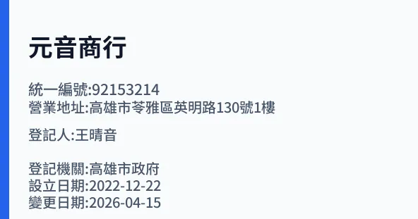元音商行的照片-統編 92153214(高雄市) 公司登記資料與營業項目詳細圖表