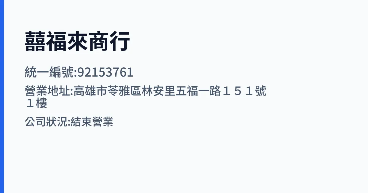 囍福來商行 - 統編 92153761(高雄市) 公司登記資料與營業項目詳細圖表