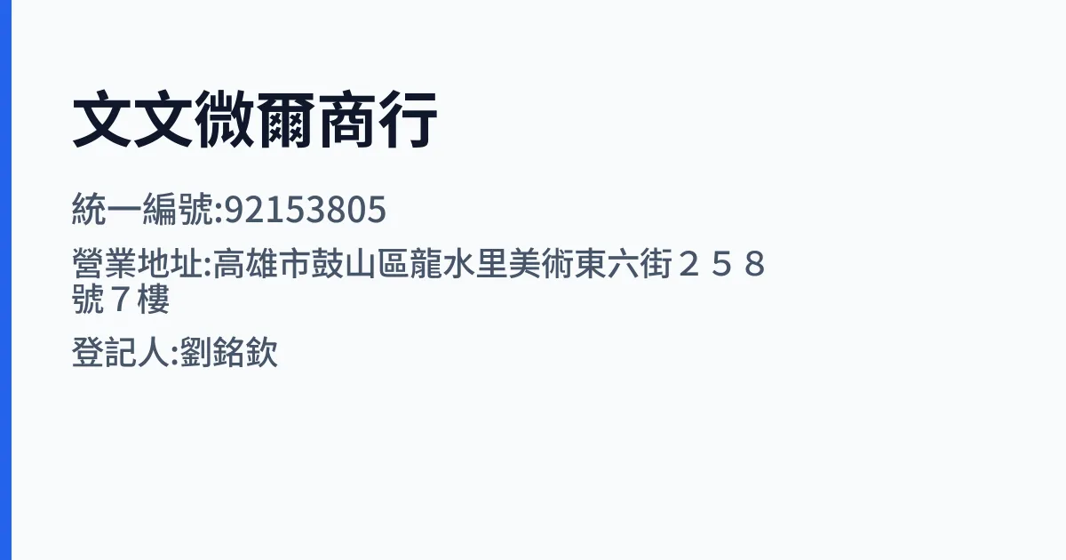 文文微爾商行 - 統編 92153805(高雄市) 公司登記資料與營業項目詳細圖表