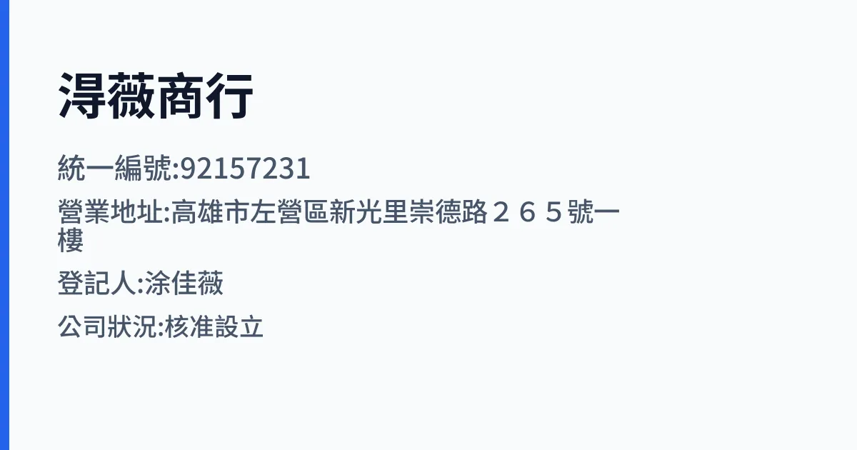 淂薇商行 - 統編 92157231(高雄市) 公司登記資料與營業項目詳細圖表