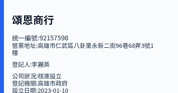 頌恩商行的照片-統編 92157598(高雄市) 公司登記資料與營業項目詳細圖表