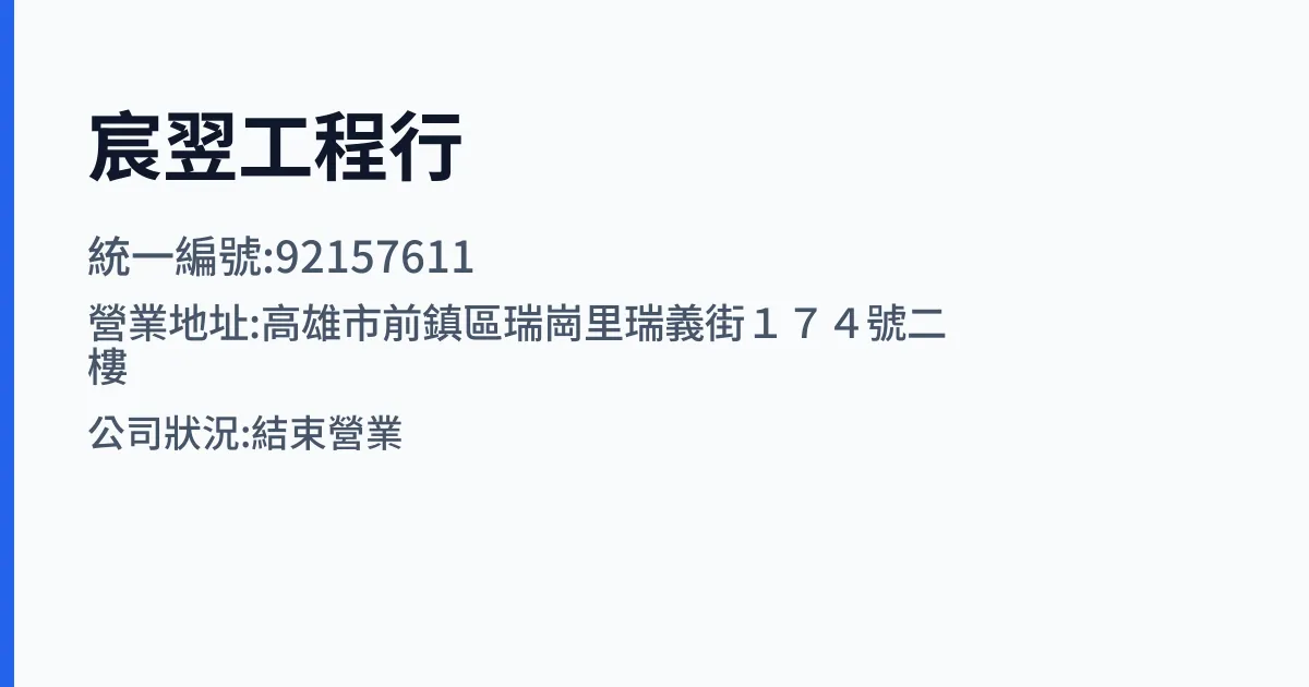 宸翌工程行 - 統編 92157611(高雄市) 公司登記資料與營業項目詳細圖表
