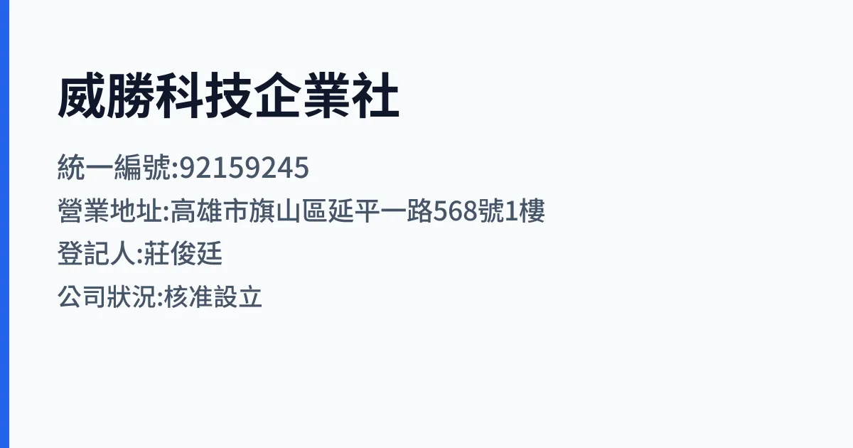威勝科技企業社 - 統編 92159245(高雄市) 公司登記資料與營業項目詳細圖表