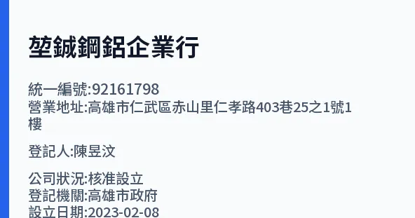 堃鋮鋼鋁企業行的照片-統編 92161798(高雄市) 公司登記資料與營業項目詳細圖表