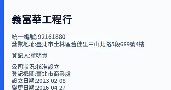 義富華工程行的照片-統編 92161880(臺北市) 公司登記資料與營業項目詳細圖表