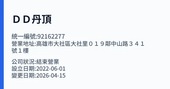 ＤＤ丹頂的照片-統編 92162277(高雄市) 公司登記資料與營業項目詳細圖表