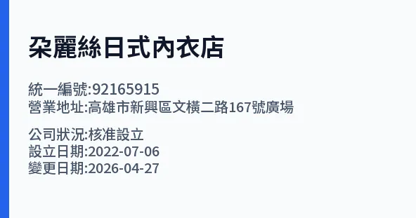 朶麗絲日式內衣店的照片-統編 92165915(高雄市) 公司登記資料與營業項目詳細圖表