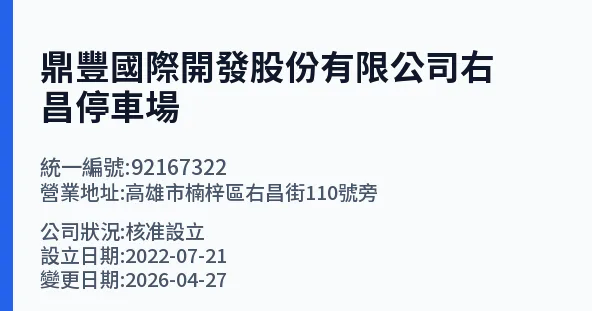 鼎豐國際開發股份有限公司右昌停車場的照片-統編 92167322(高雄市) 公司登記資料與營業項目詳細圖表
