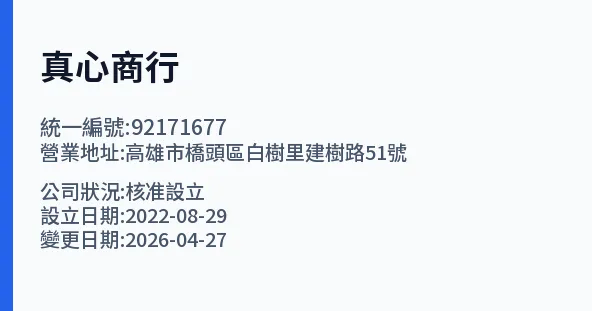 真心商行的照片-統編 92171677(高雄市) 公司登記資料與營業項目詳細圖表