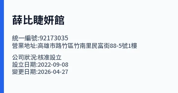 薛比睫妍館的照片-統編 92173035(高雄市) 公司登記資料與營業項目詳細圖表
