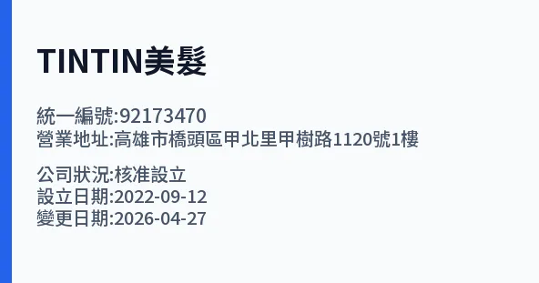 TINTIN美髮的照片-統編 92173470(高雄市) 公司登記資料與營業項目詳細圖表