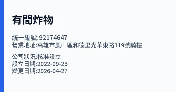 有間炸物的照片-統編 92174647(高雄市) 公司登記資料與營業項目詳細圖表
