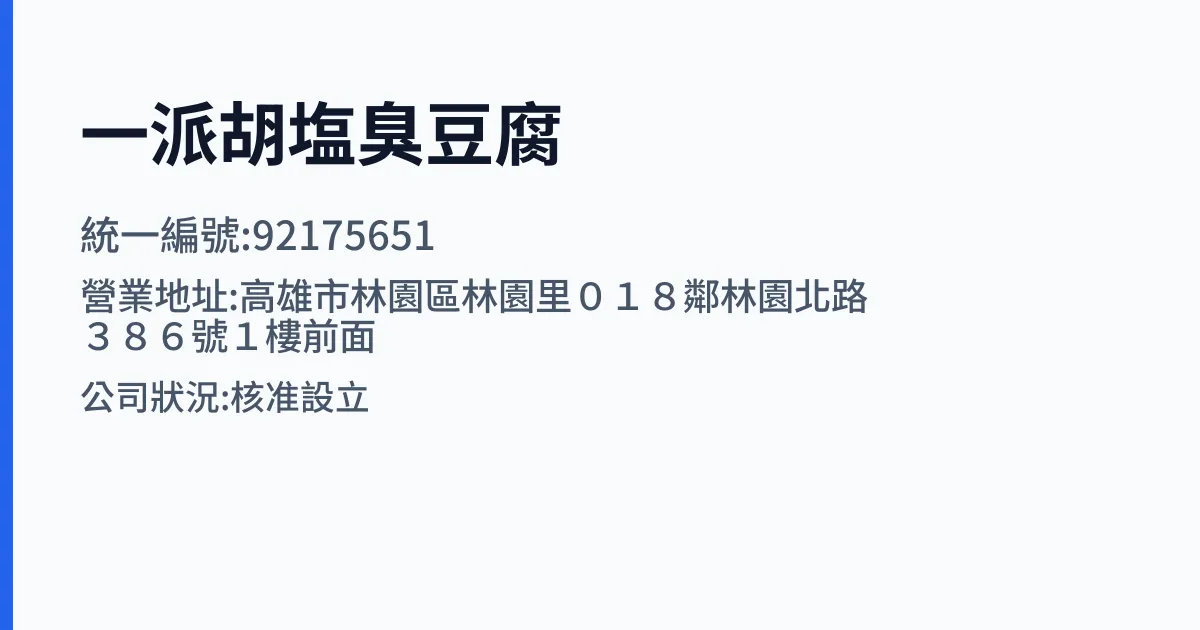 一派胡塩臭豆腐 - 統編 92175651(高雄市) 公司登記資料與營業項目詳細圖表