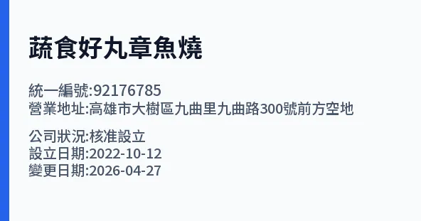 蔬食好丸章魚燒的照片-統編 92176785(高雄市) 公司登記資料與營業項目詳細圖表