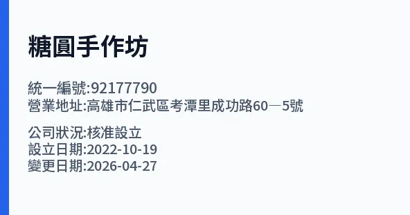 糖圓手作坊的照片-統編 92177790(高雄市) 公司登記資料與營業項目詳細圖表