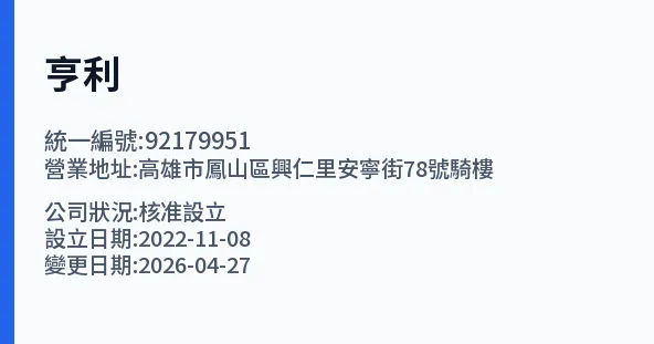 亨利的照片-統編 92179951(高雄市) 公司登記資料與營業項目詳細圖表