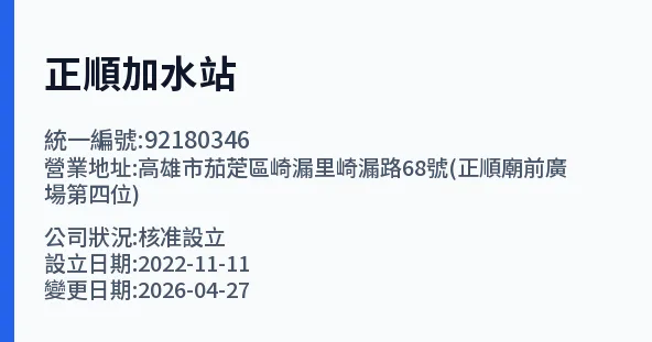 正順加水站的照片-統編 92180346(高雄市) 公司登記資料與營業項目詳細圖表
