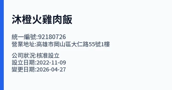 沐橙火雞肉飯的照片-統編 92180726(高雄市) 公司登記資料與營業項目詳細圖表