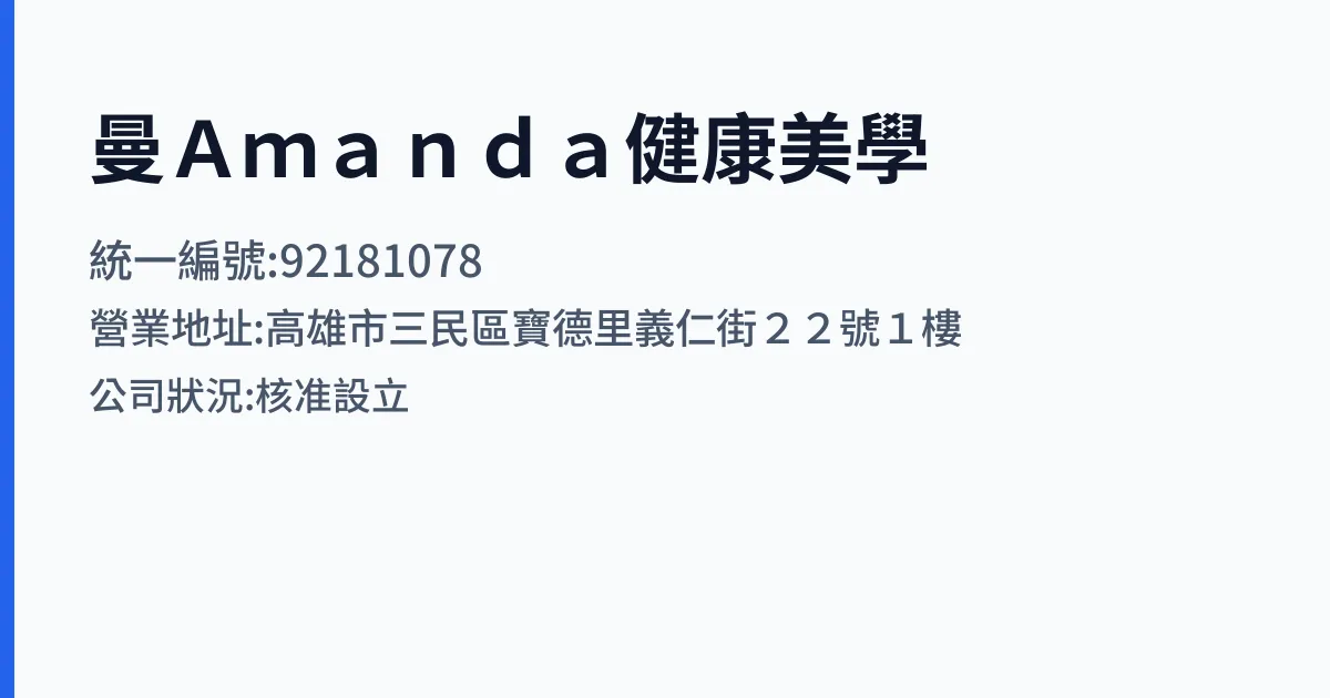 曼Ａｍａｎｄａ健康美學 - 統編 92181078(高雄市) 公司登記資料與營業項目詳細圖表