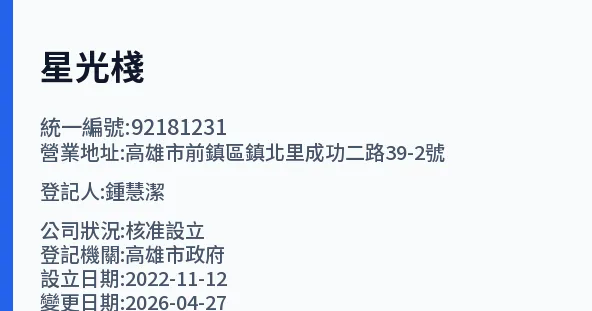 星光棧的照片-統編 92181231(高雄市) 公司登記資料與營業項目詳細圖表