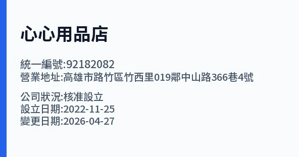 心心用品店的照片-統編 92182082(高雄市) 公司登記資料與營業項目詳細圖表