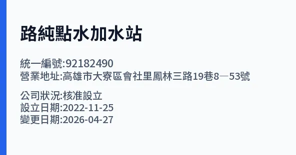 路純點水加水站的照片-統編 92182490(高雄市) 公司登記資料與營業項目詳細圖表