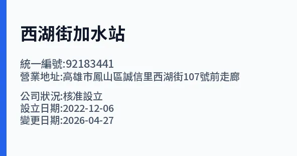 西湖街加水站的照片-統編 92183441(高雄市) 公司登記資料與營業項目詳細圖表