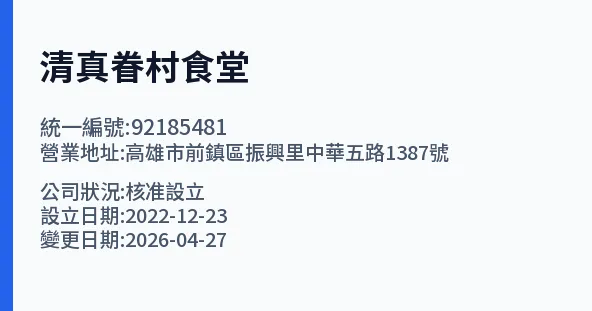 清真眷村食堂的照片-統編 92185481(高雄市) 公司登記資料與營業項目詳細圖表