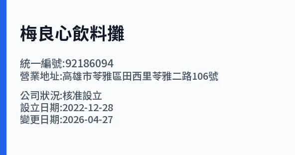 梅良心飲料攤的照片-統編 92186094(高雄市) 公司登記資料與營業項目詳細圖表