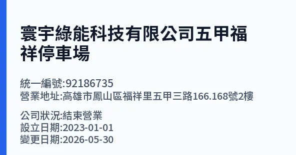寰宇綠能科技有限公司五甲福祥停車場的照片-統編 92186735(高雄市) 公司登記資料與營業項目詳細圖表
