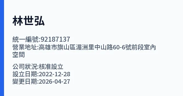 林世弘的照片-統編 92187137(高雄市) 公司登記資料與營業項目詳細圖表