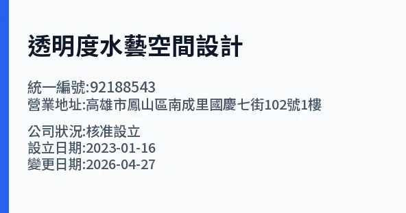 透明度水藝空間設計的照片-統編 92188543(高雄市) 公司登記資料與營業項目詳細圖表