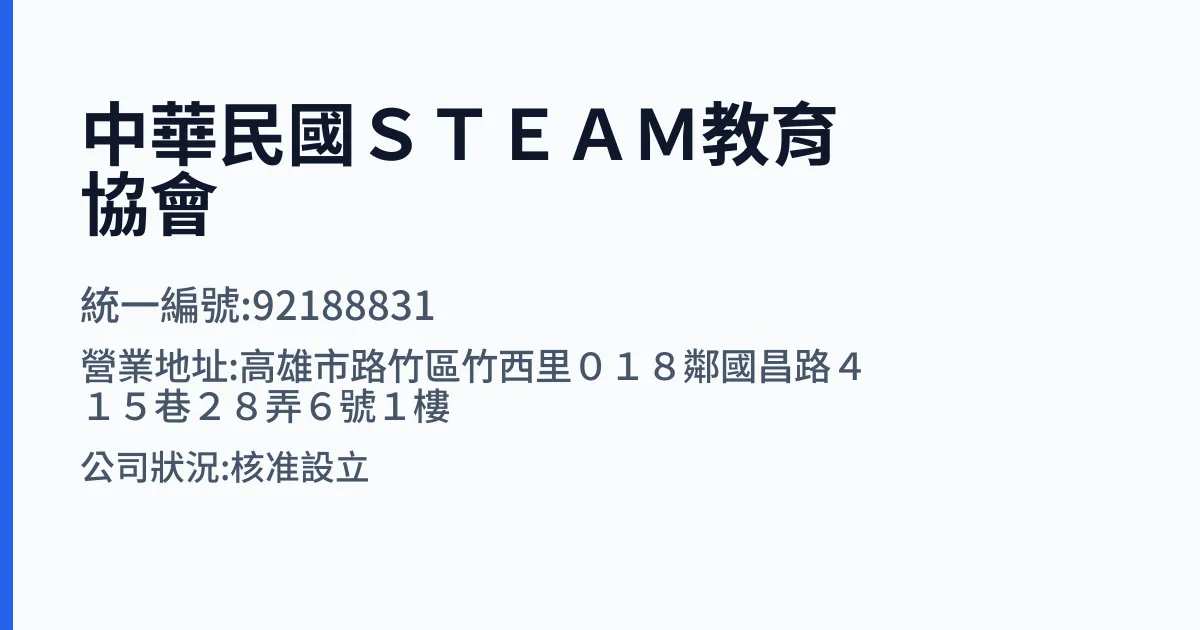 中華民國ＳＴＥＡＭ教育協會 - 統編 92188831(高雄市) 公司登記資料與營業項目詳細圖表