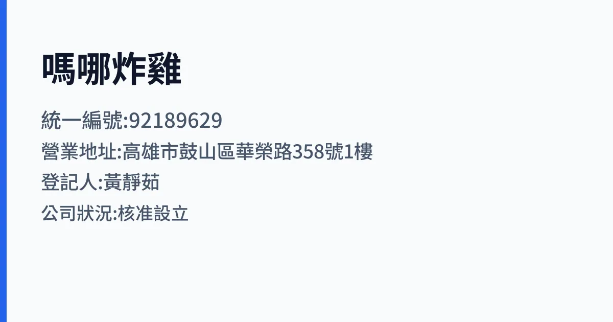 嗎哪炸雞 - 統編 92189629(高雄市) 公司登記資料與營業項目詳細圖表