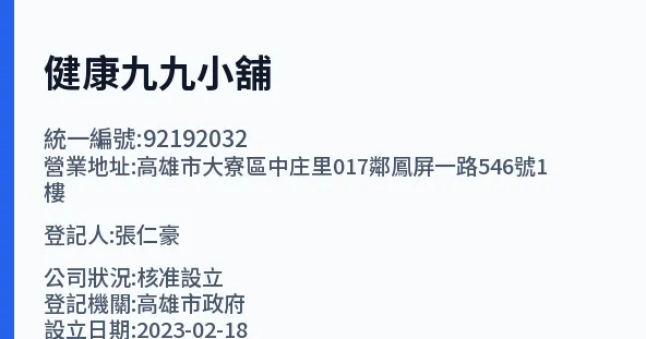 健康九九小舖的照片-統編 92192032(高雄市) 公司登記資料與營業項目詳細圖表
