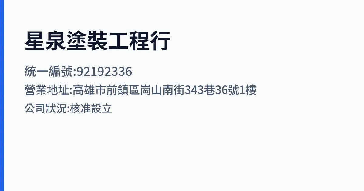 星泉塗裝工程行 - 統編 92192336(高雄市) 公司登記資料與營業項目詳細圖表