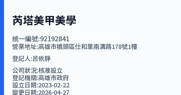 芮塔美甲美學的照片-統編 92192841(高雄市) 公司登記資料與營業項目詳細圖表