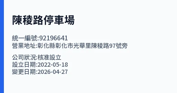 陳稜路停車場的照片-統編 92196641(彰化縣) 公司登記資料與營業項目詳細圖表
