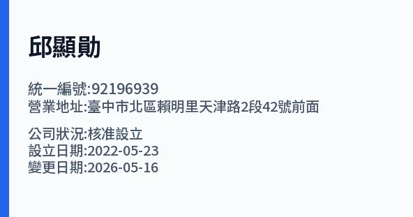 邱顯勛的照片-統編 92196939(臺中市) 公司登記資料與營業項目詳細圖表