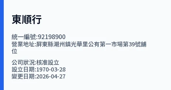 東順行的照片-統編 92198900(屏東縣) 公司登記資料與營業項目詳細圖表