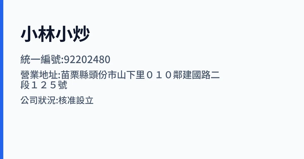 小林小炒 - 統編 92202480(苗栗縣) 公司登記資料與營業項目詳細圖表